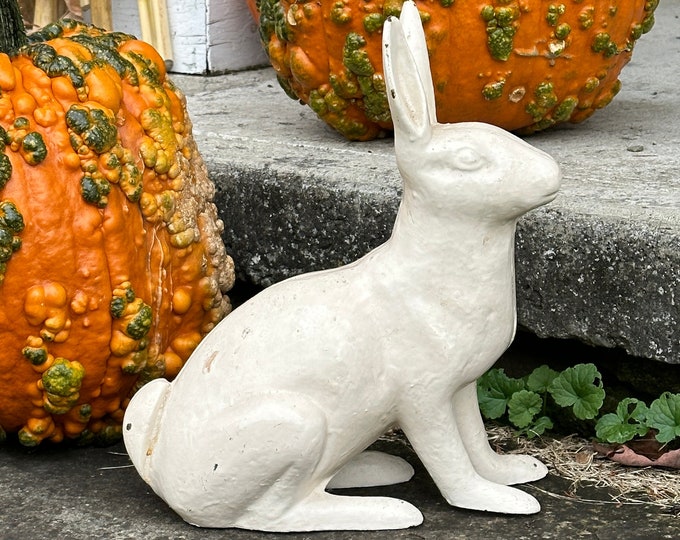 Antique Cast Iron Rabbit Door Stop-solid-heavy White Rabbit Garden ...