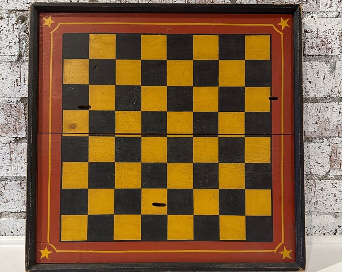 Vintage Folk Art Checkerboard, Handmade and Signed, Distressed Board ...