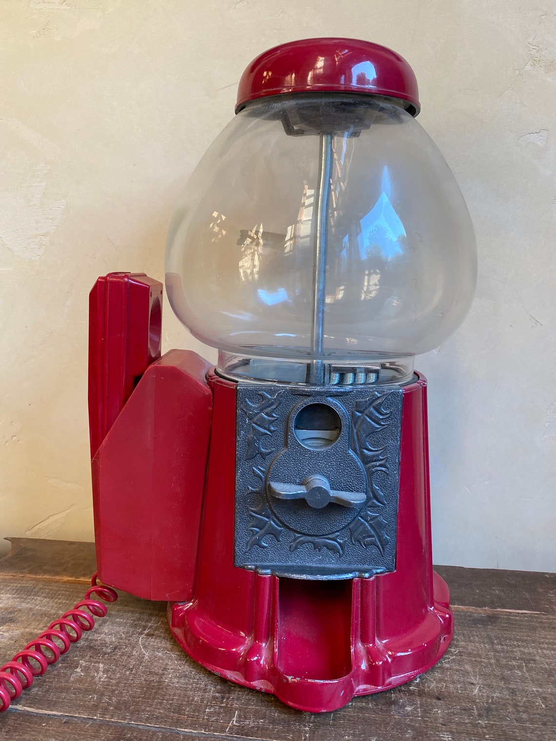 Vintage Bubble Gum Machine With Attached Telephone-bright Red - Etsy