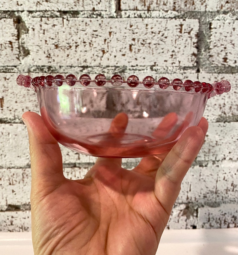 Vintage Pink Depression Glass Bowls W/beaded Rims-imperial - Etsy