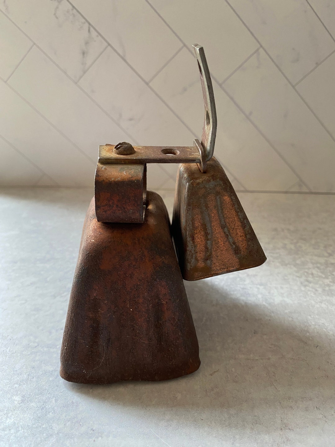 Vintage Copper Bells-set of Double Cow Bells-door Bells-dinner Bells-rustic Home Decor-authentic ...