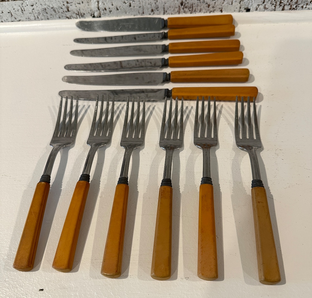 Vintage Sets of Bakelite Forks & Knives-flatware for Picnics-camping ...