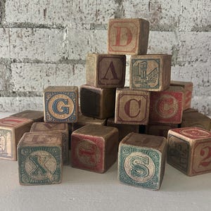 Antique Wooden Alphabet Blocks, Wood Letter Blocks, Set of 27 ...
