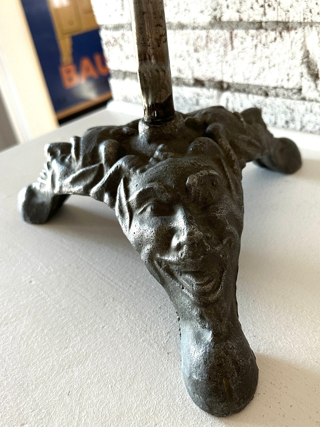 Antique Victorian Figural Flag Pole Stand Base With Court Jester Faces ...