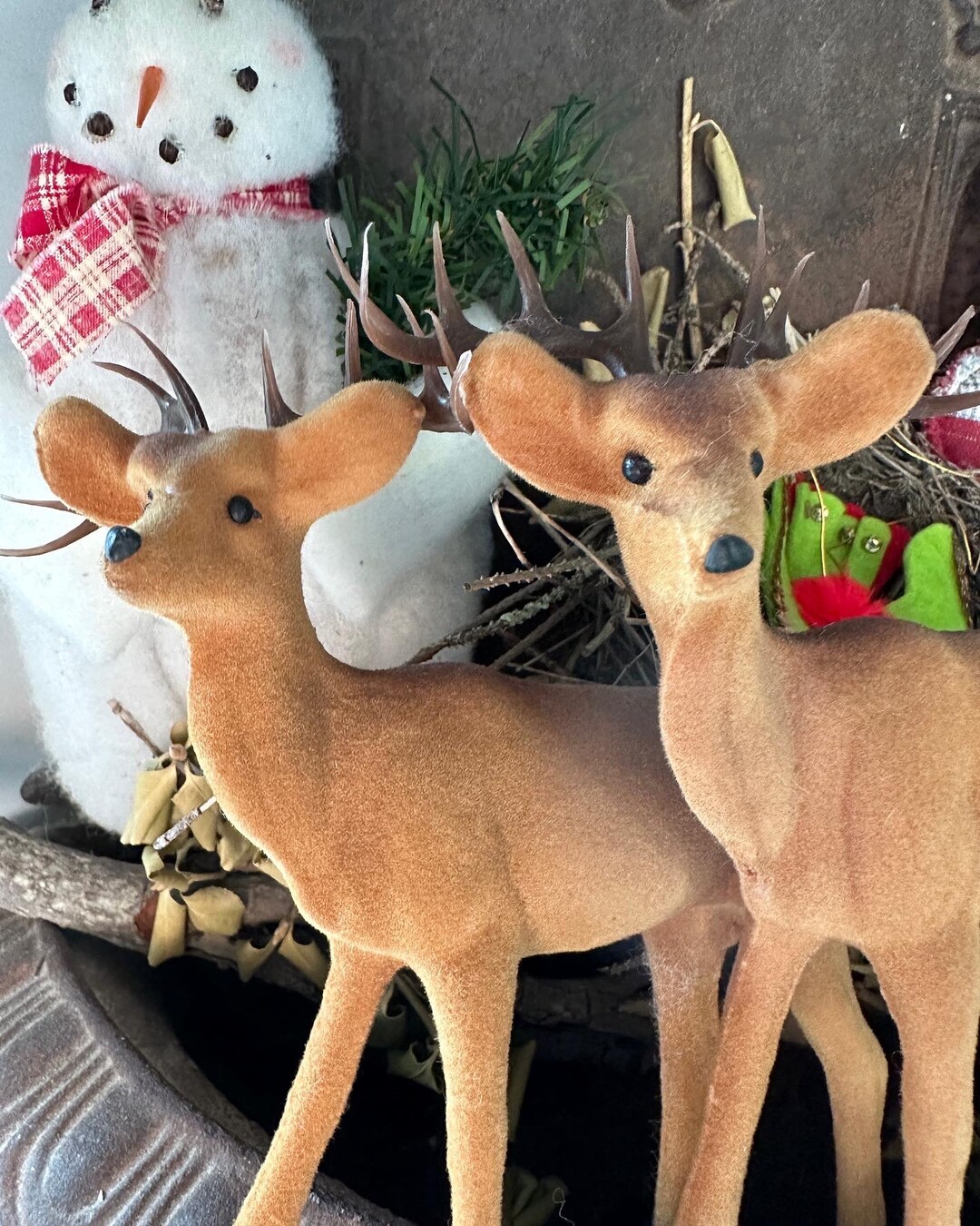 Vintage Set of 2 Flocked Reindeer for Upcycle Crafting Supplies or ...