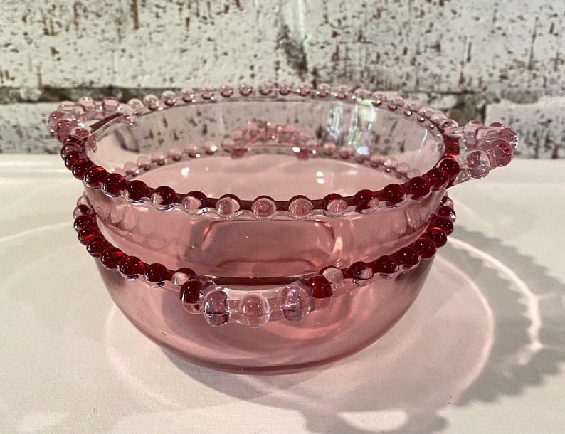 Vintage Pink Depression Glass Bowls W/beaded Rims-imperial - Etsy