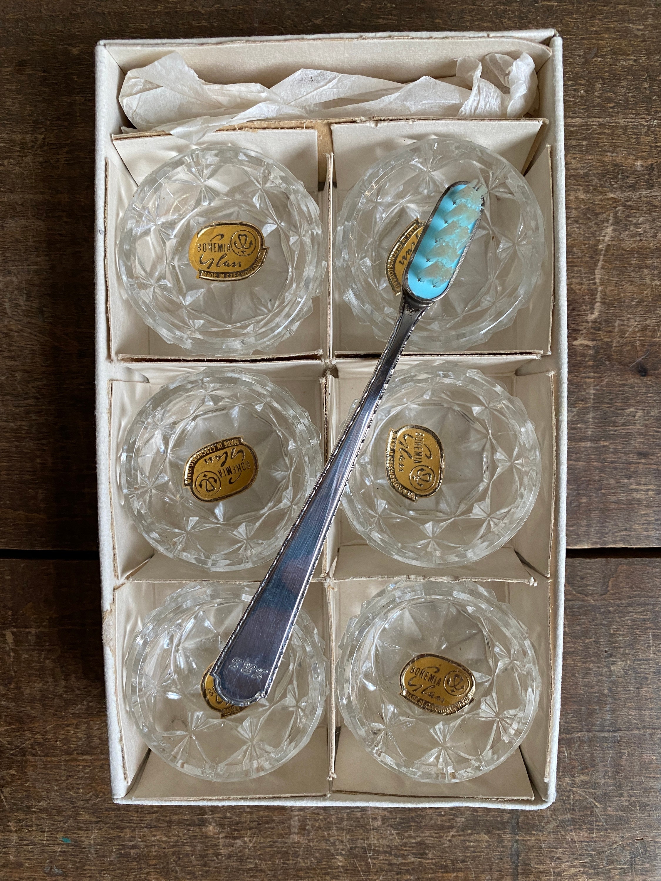 Mid Century Set of Czech Pressed Glass Salt Cellars w/Spoons & | Etsy