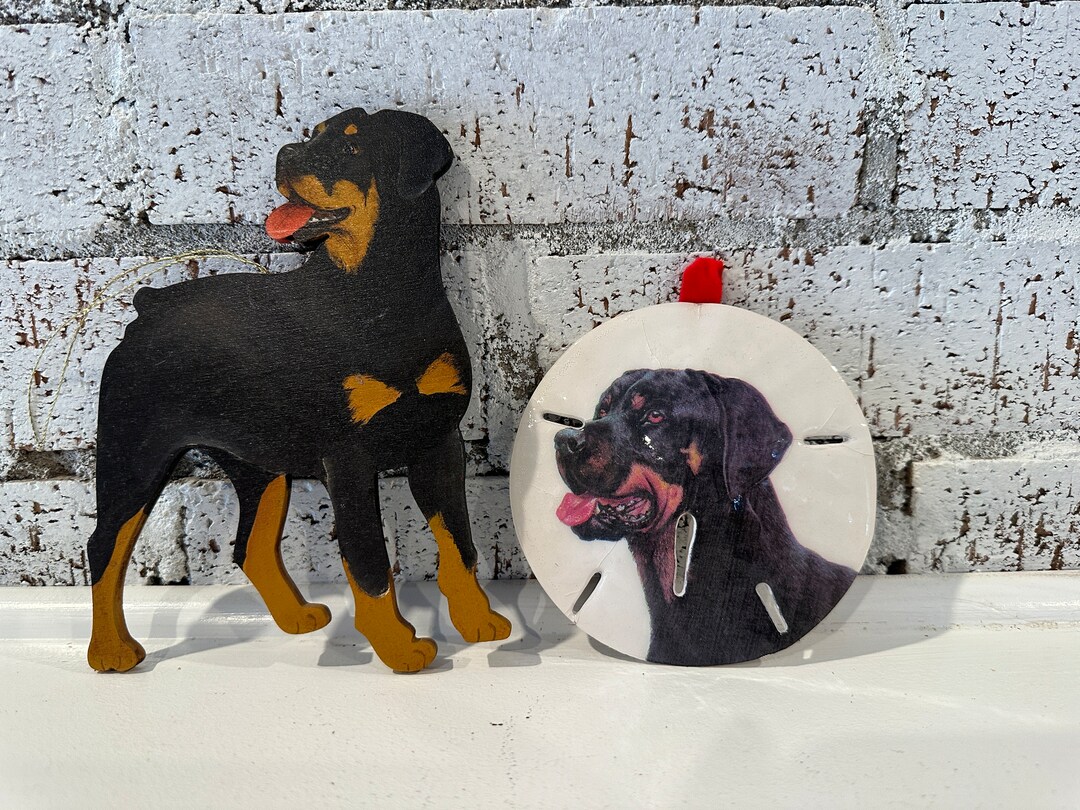 Vintage Holiday Tree Ornaments, Hand Painted Rottweiler Dogs, Set of 2 ...