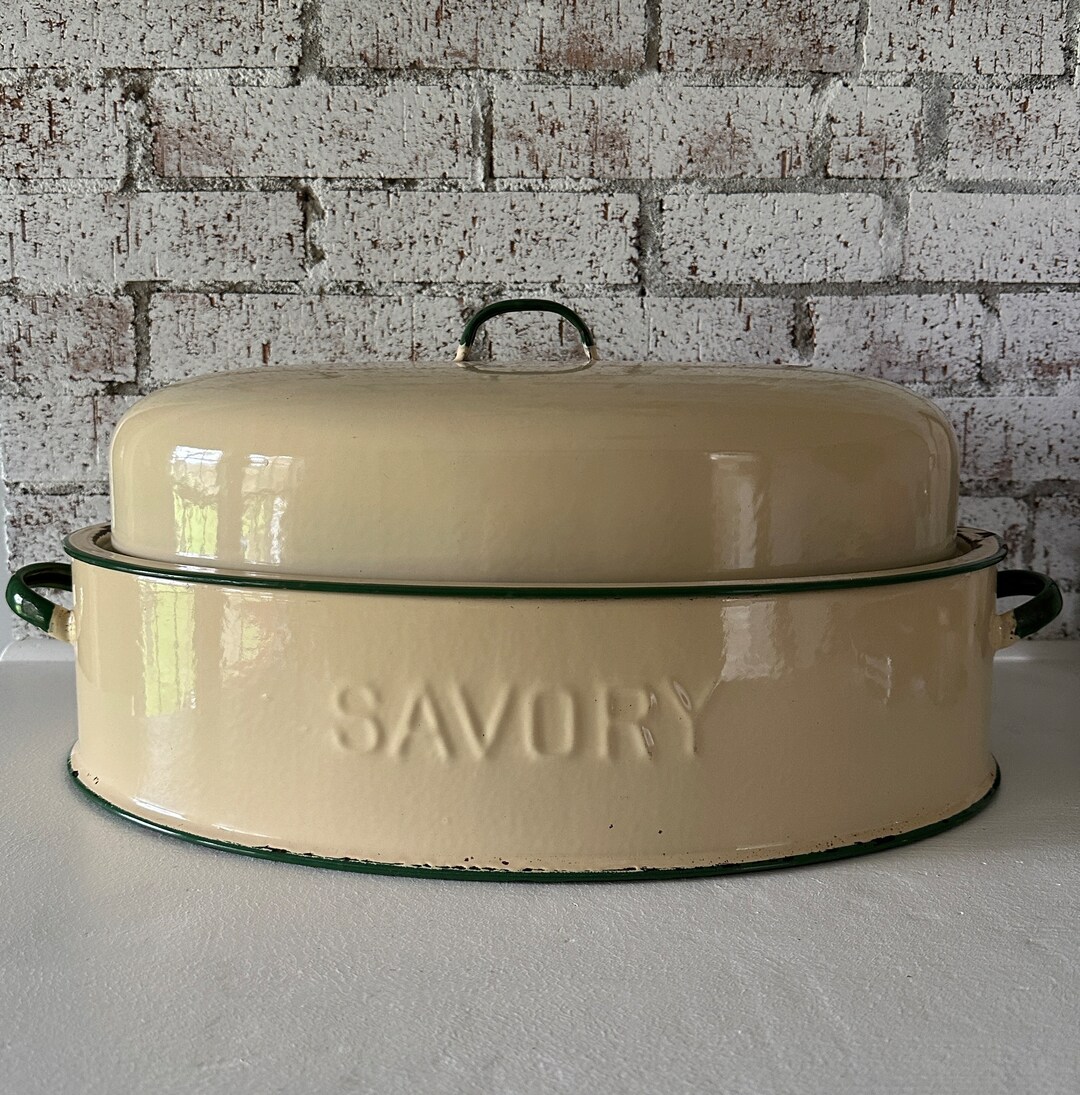 Vintage Savory Enamelware X-large Turkey Roaster Pan-mid Century ...