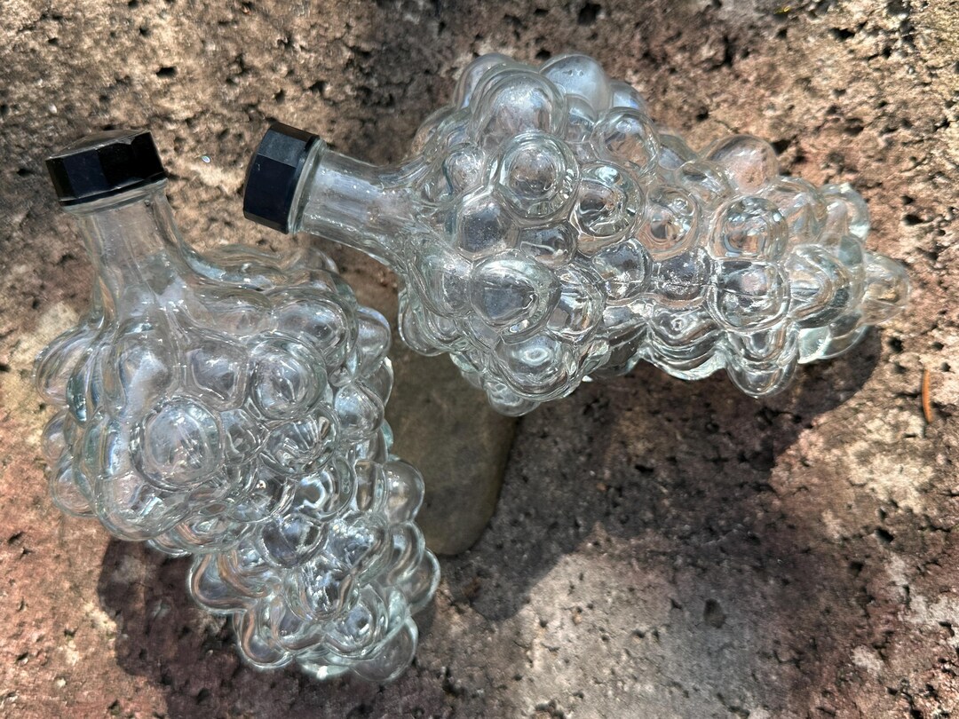 Vintage Glass Grape Cluster Decanters: Mid-century French Liquor ...