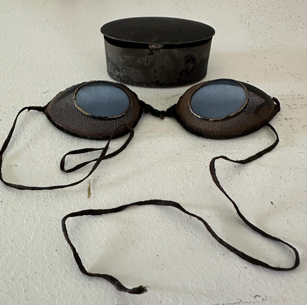 Antique Wire Mesh Goggles, Railroad Safety Glasses With Cobalt Blue ...