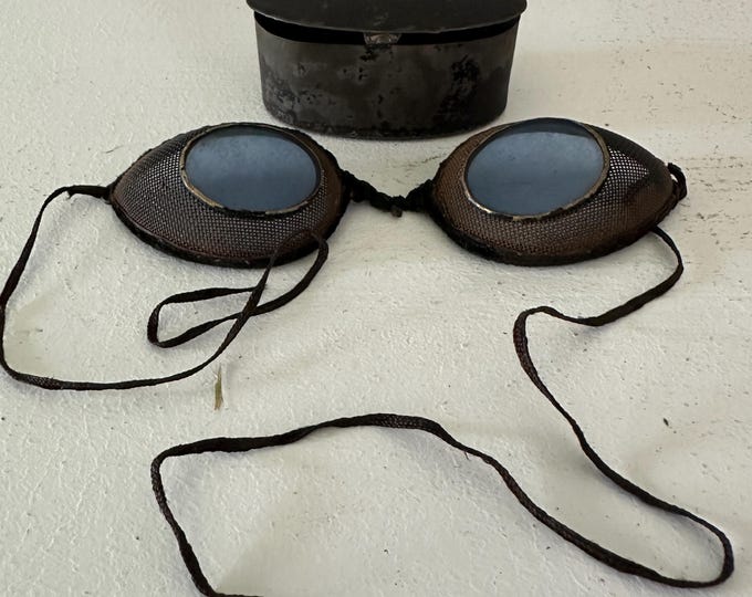 Antique Wire Mesh Goggles, Railroad Safety Glasses With Cobalt Blue ...