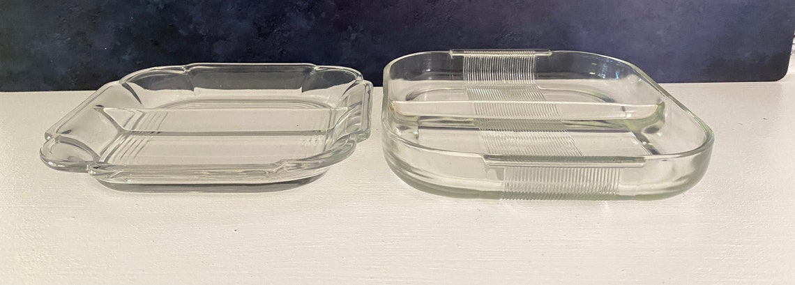 Mid Century Small Square Clear Glass Divided Dishes-set of 2 - Etsy