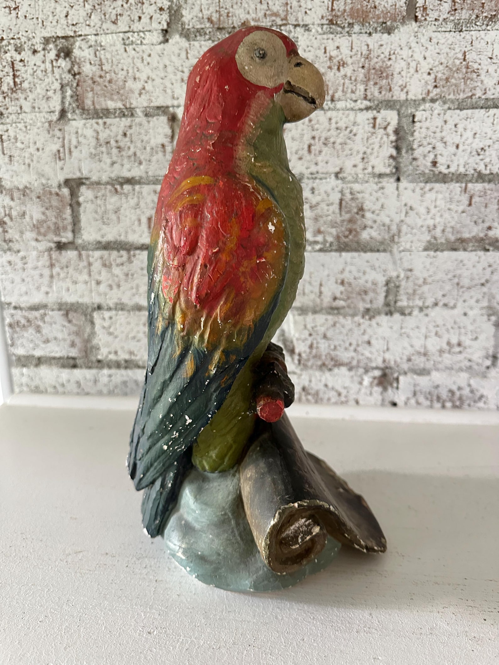 Vintage Chalkware Bird Figurines, Parrot, Owl, Sculptures, Carnival ...