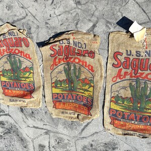 Vintage Potato Sacks-authentic Saguaro Arizona Cactus Theme Burlap Bags ...