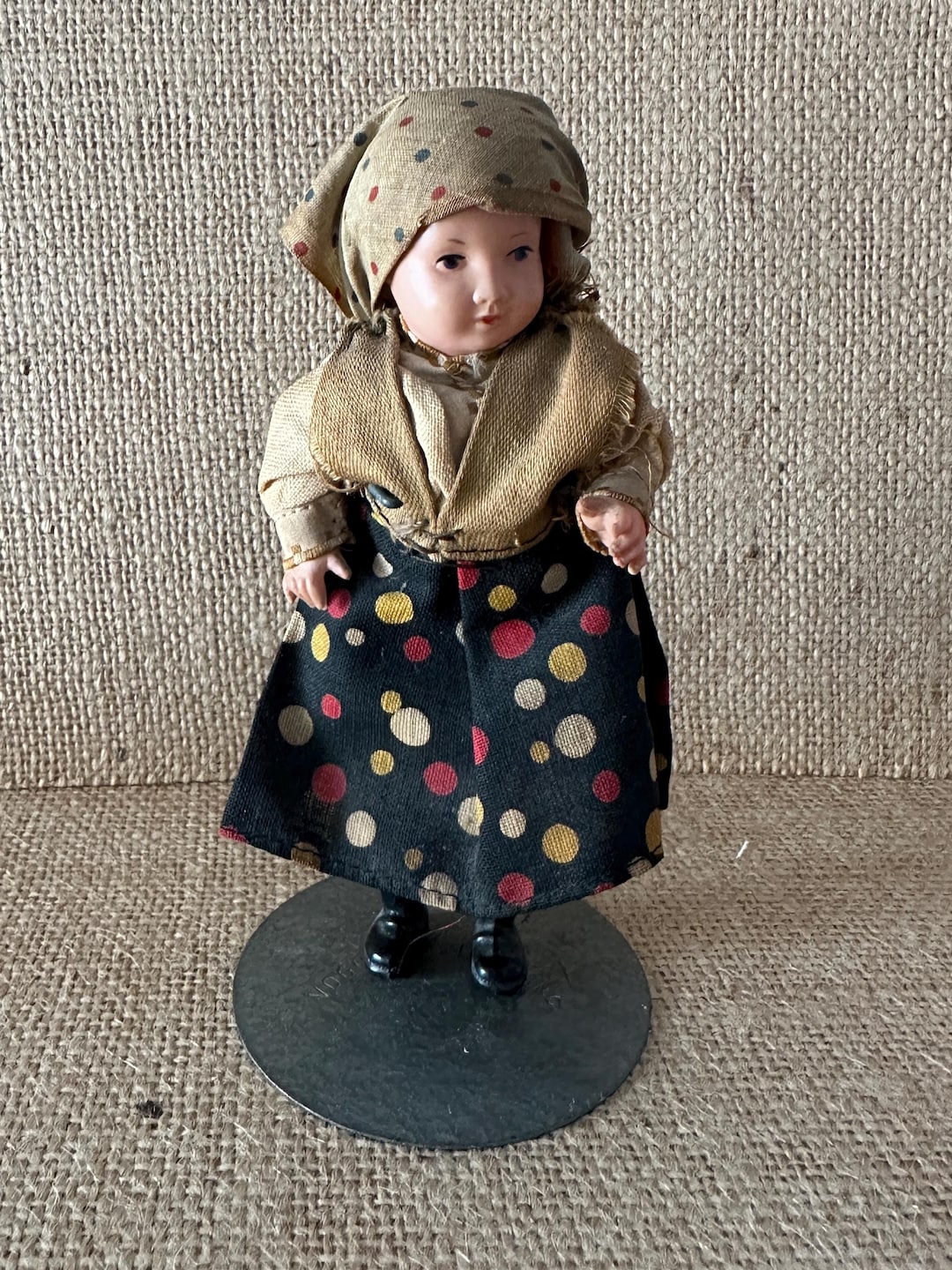 Antique Vintage Small Doll in Babushka Clothes With Stand, Collectible ...