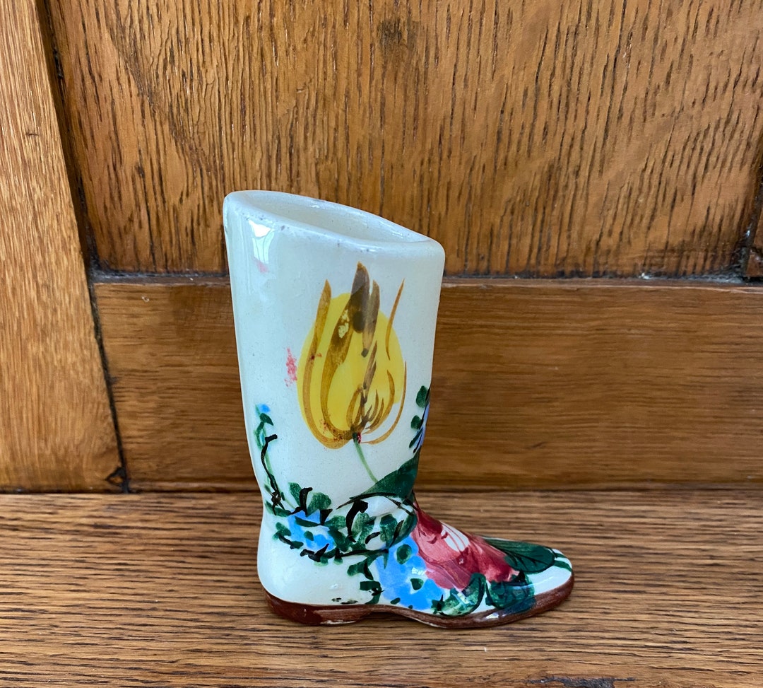 Vintage Miniature Porcelain Boot Figurine-mid Century Hand Painted W ...