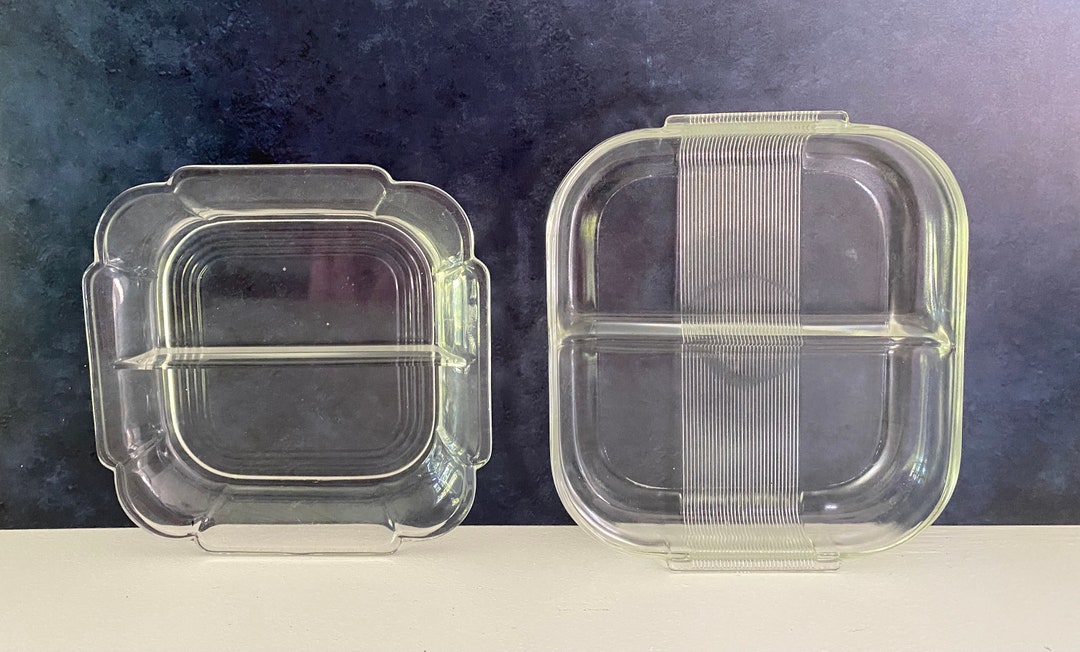 Mid Century Small Square Clear Glass Divided Dishes-set of 2 Vintage ...