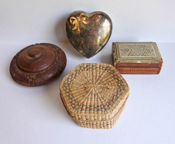 Set of 4 Mixed Vintage Boxes-Collectible Trinket Boxe… - Gem