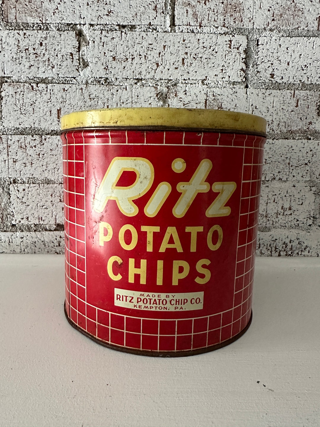 Early Ritz Potato Chip Tin Can for Display, Vintage Advertising ...