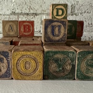Antique Wooden Alphabet Blocks, Wood Letter Blocks, Set of 27 ...