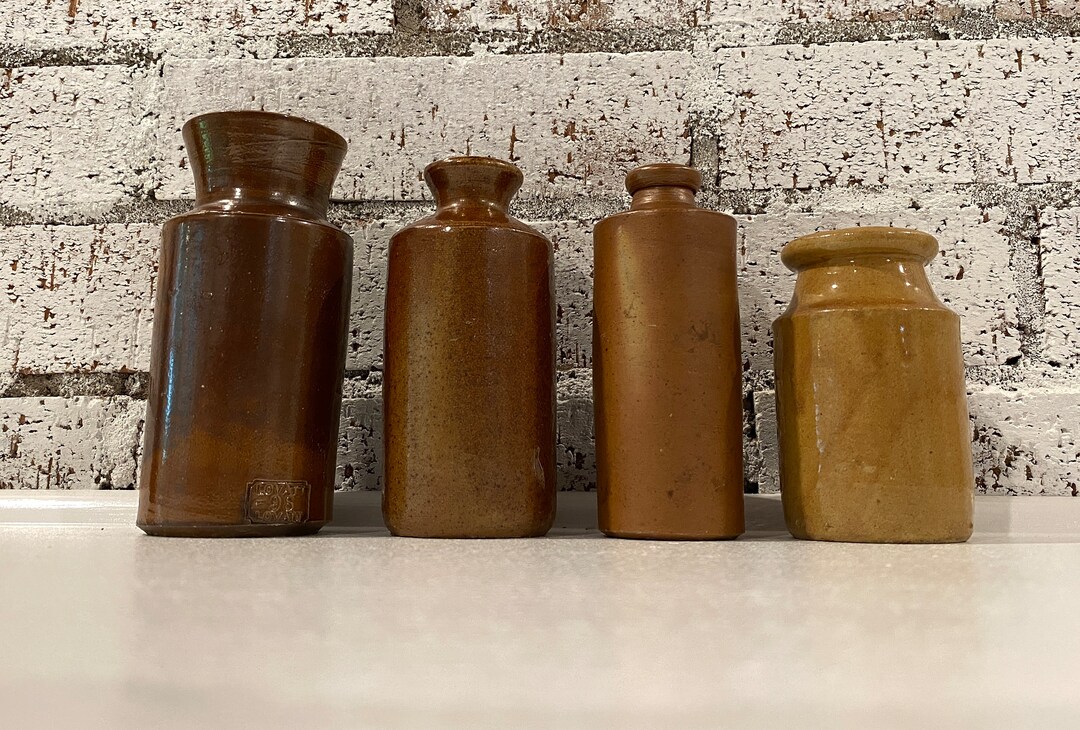 Set of 4 Antique Stoneware Ink Bottles, Victorian Salt Glazed Pottery ...