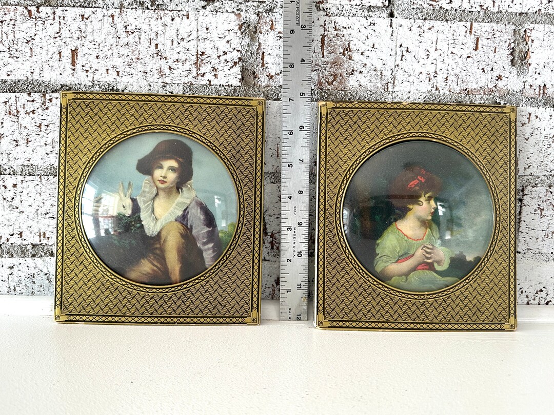 Vintage Victorian Revival Portrait Prints - Convex Glass Easel Frames ...