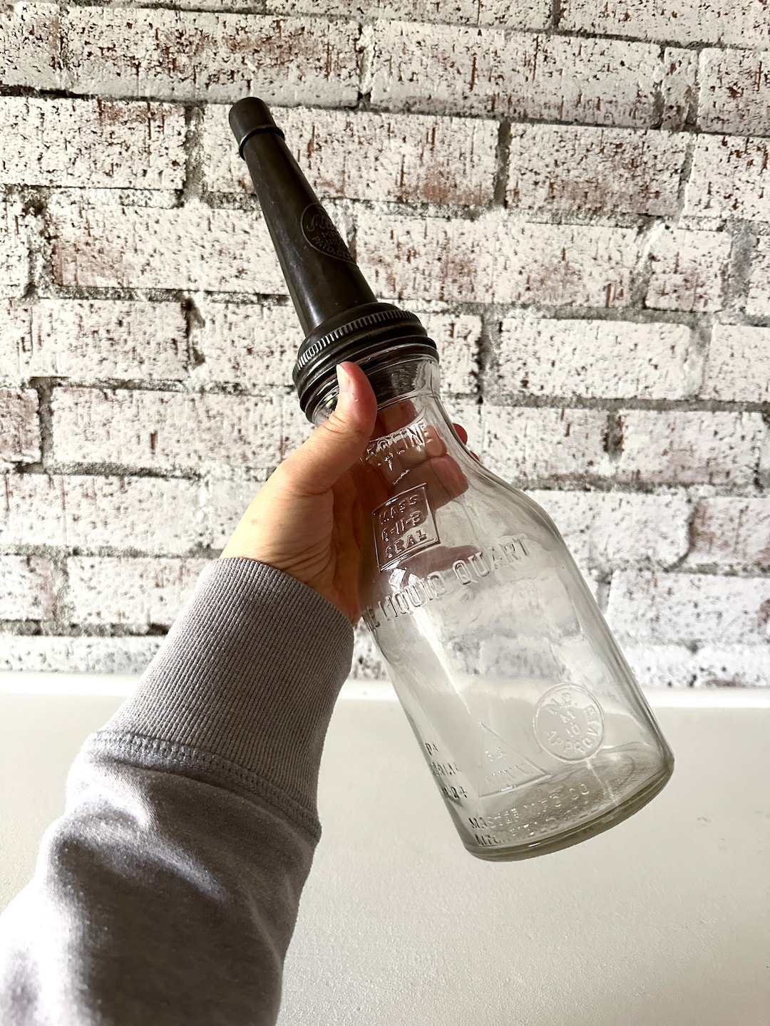 Mid Century Glass Motor Oil Bottle Made by Master Mfg USA, Vintage One ...