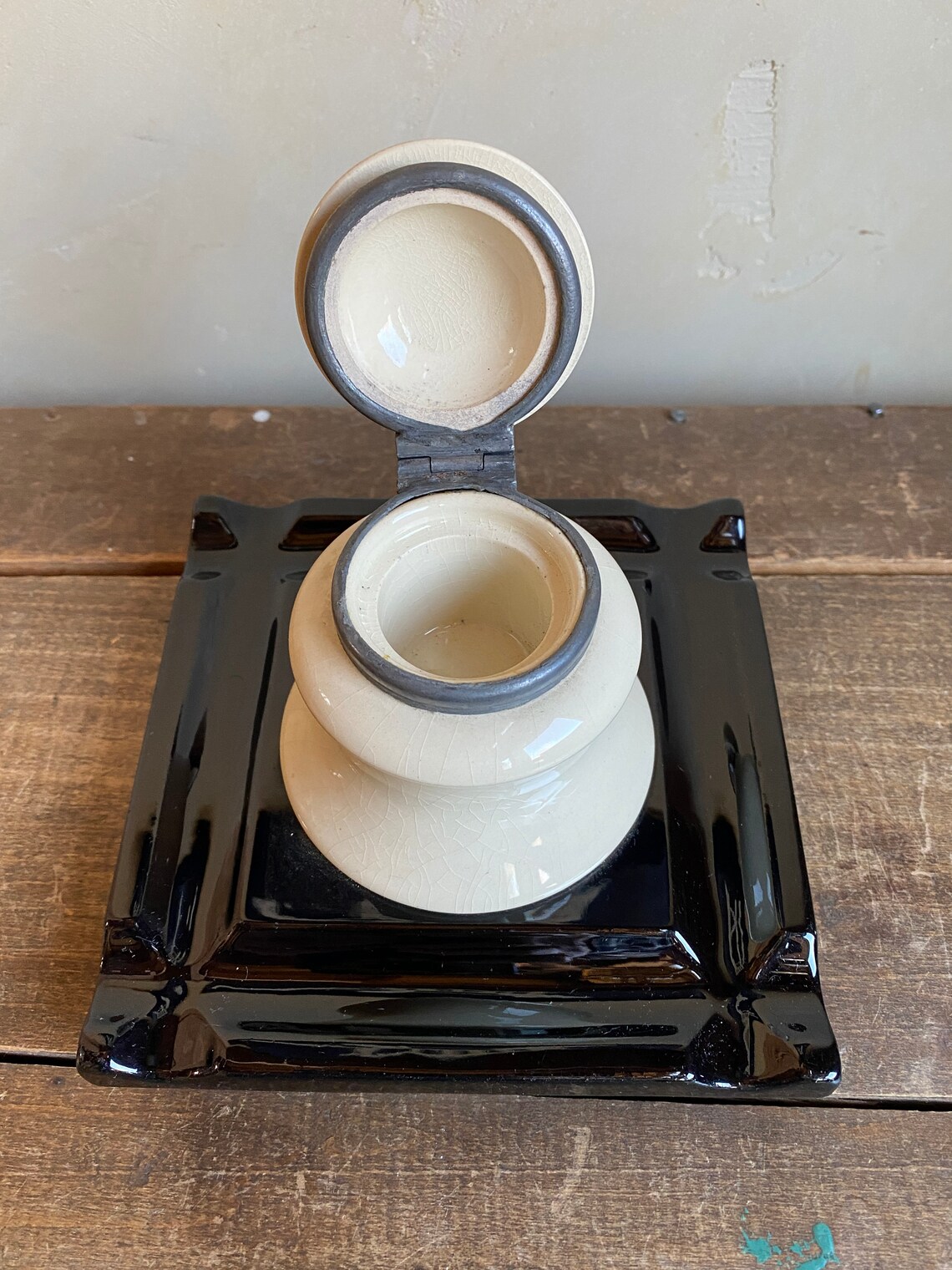 Art Deco Inkwell-antique Black & White Ceramic Inkwell W/pen | Etsy