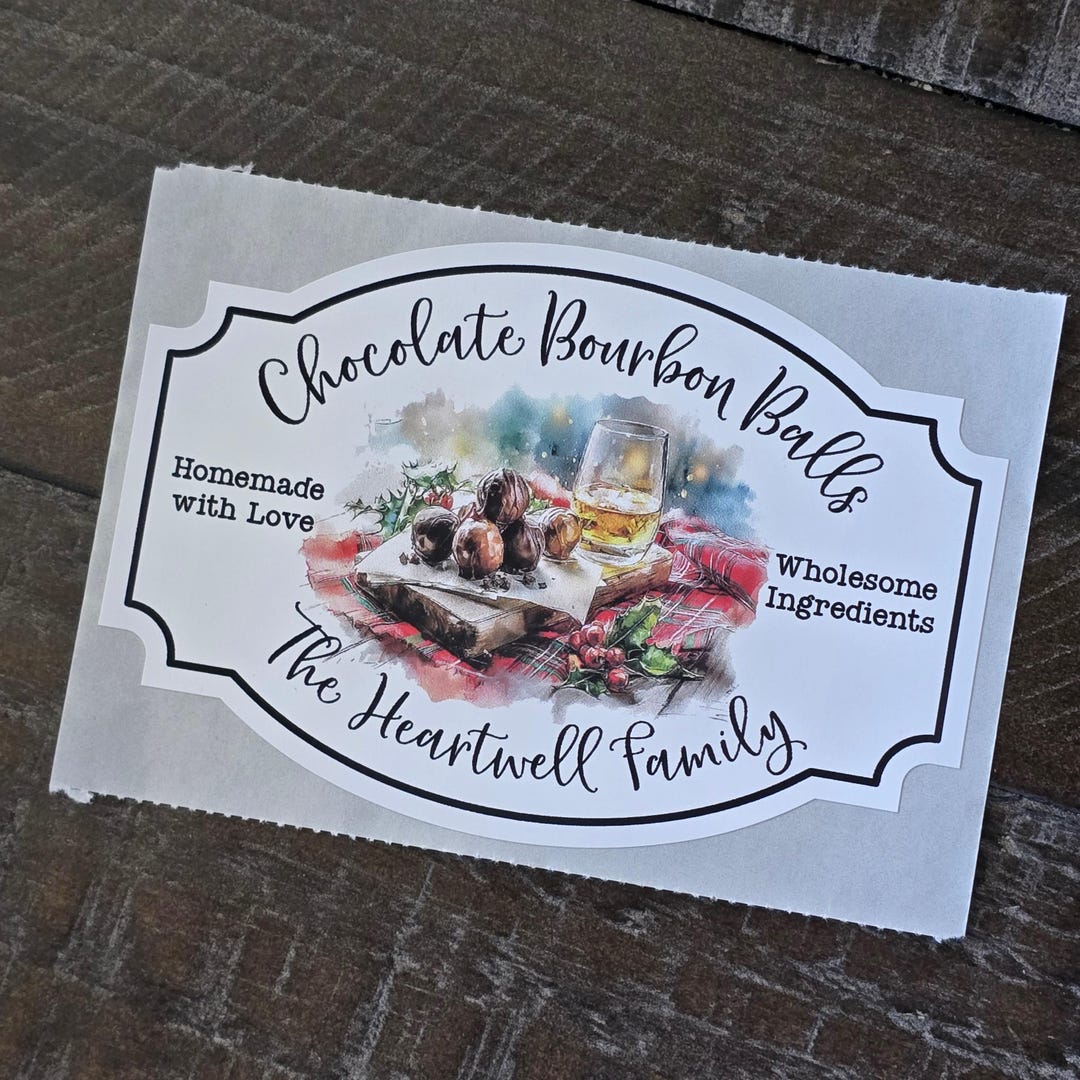 Custom Vintage Bourbon Balls Labels || Personalized Holiday Stickers ...