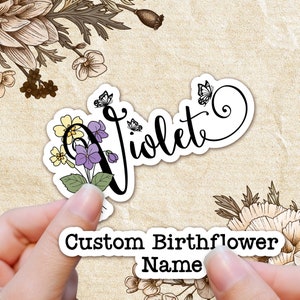 Personalized Birth Flower Sticker Decal Sticker || Custom Name Stickers ...