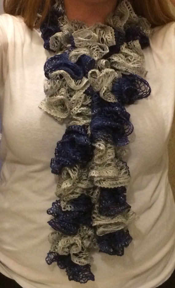 Items similar to Blue and silver ruffle scarf on Etsy