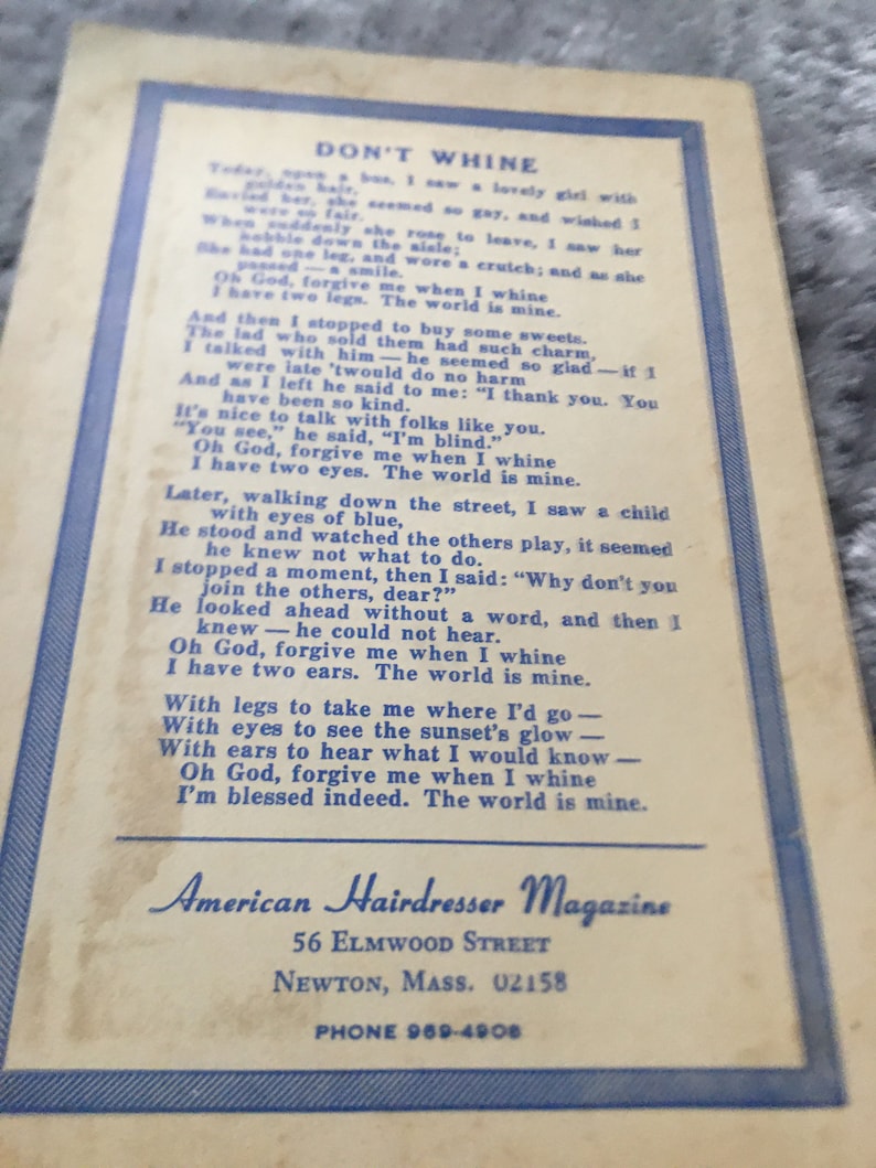 American Hairdresser Magazine Pamphlet Ad Poem Dont Whine Approx 5 X7 ...