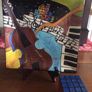 Glazed Pottery Decorative Musical Instrument Square Plate - Etsy