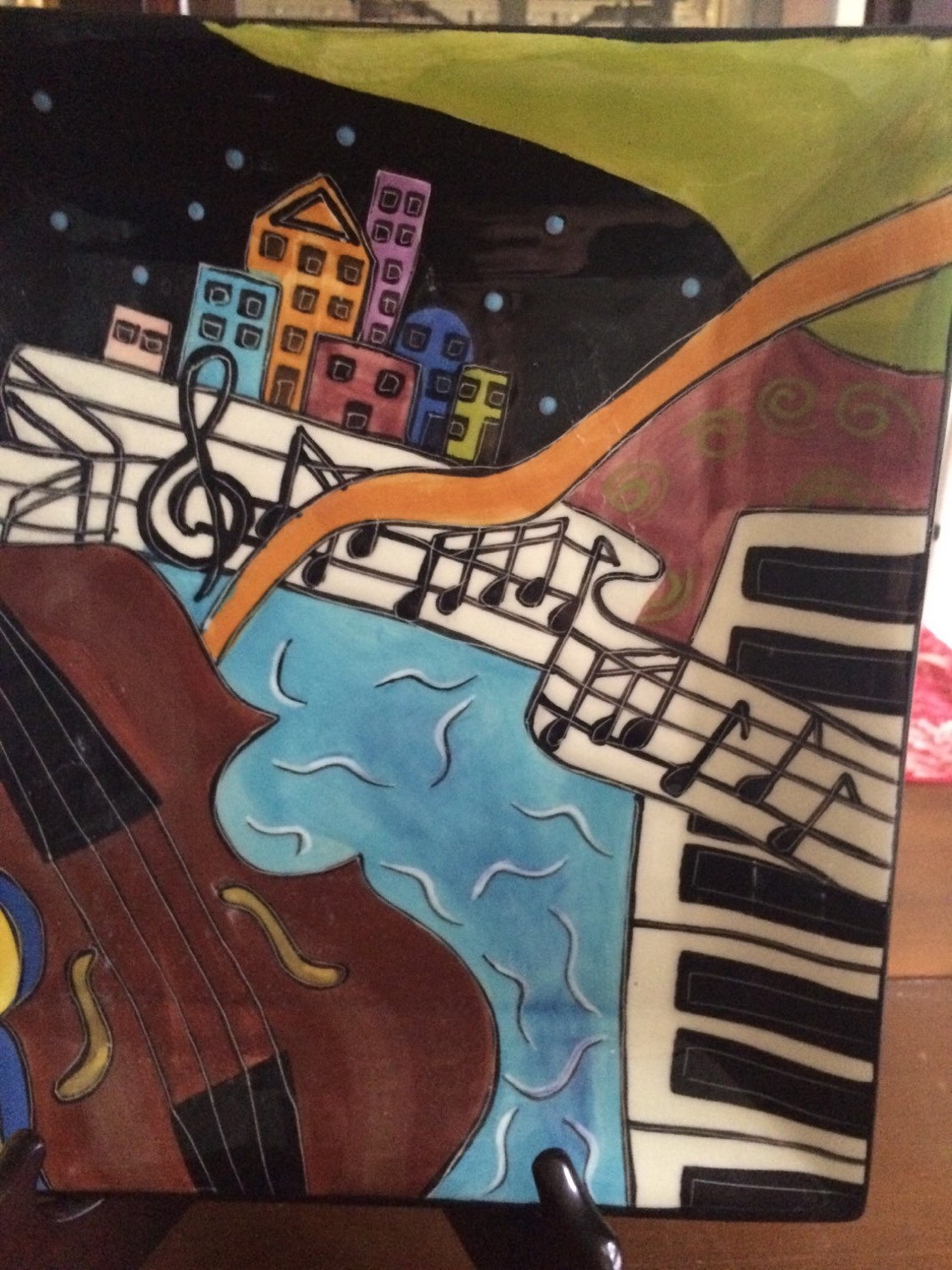 Glazed Pottery Decorative Musical Instrument Square Plate - Etsy