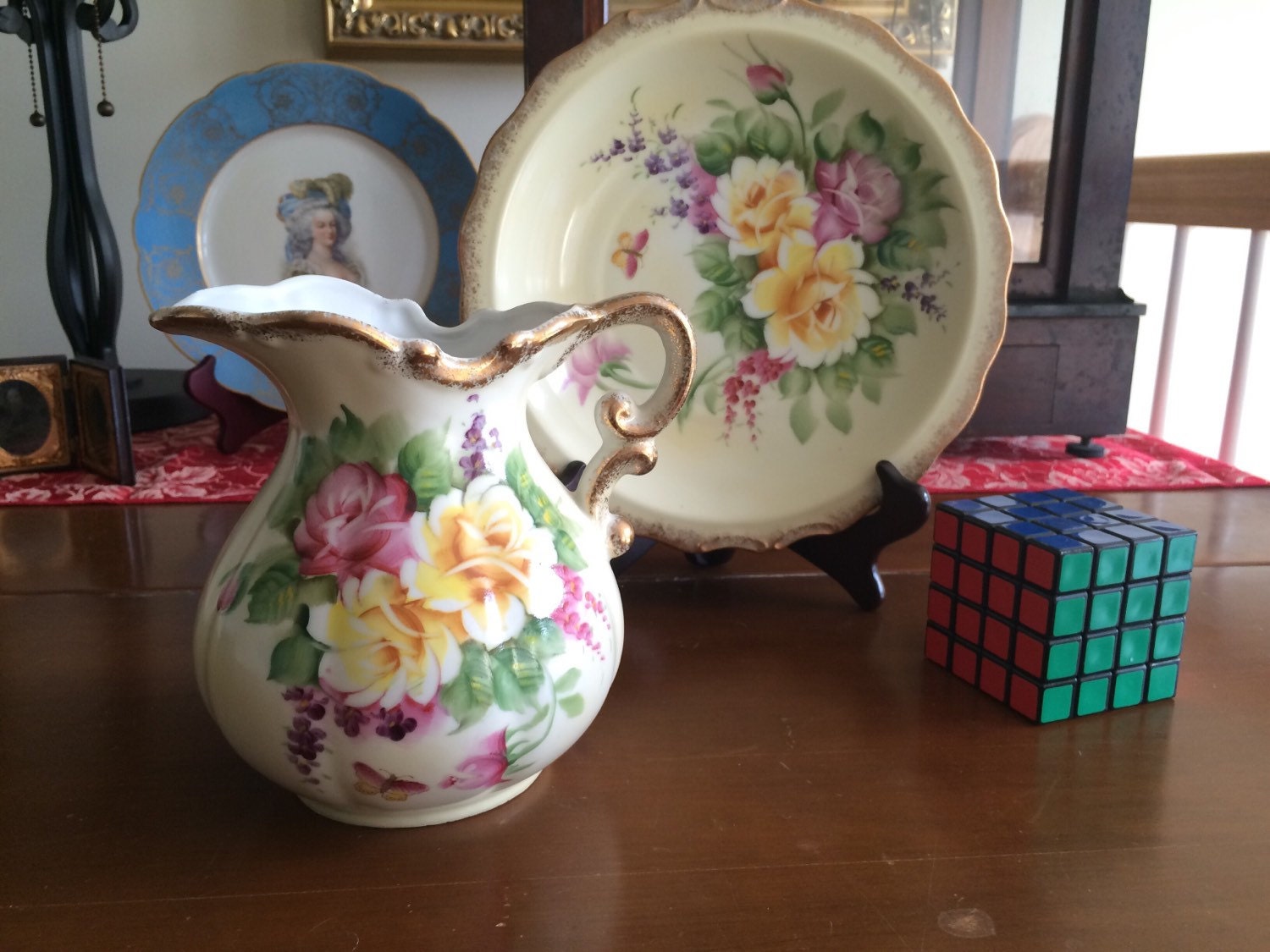 Lefton Japan Fine China Pitcher Jug With Underplate Hand Painted Sl ...