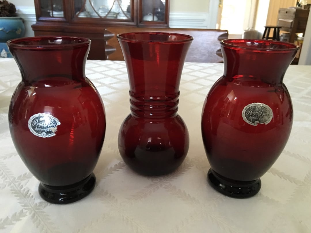 Lot of Three Royal Ruby Anchorglass by Anchor Hocking Vase 6.5" Tall - Etsy