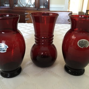 Lot of Three Royal Ruby Anchorglass by Anchor Hocking Vase 6.5" Tall - Etsy