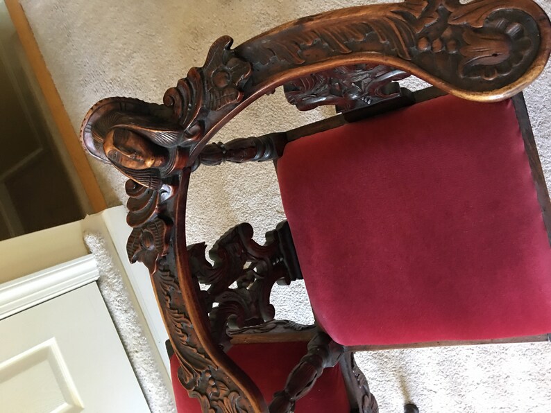 Antique carved ornate kissing chair red velvet suede | Etsy