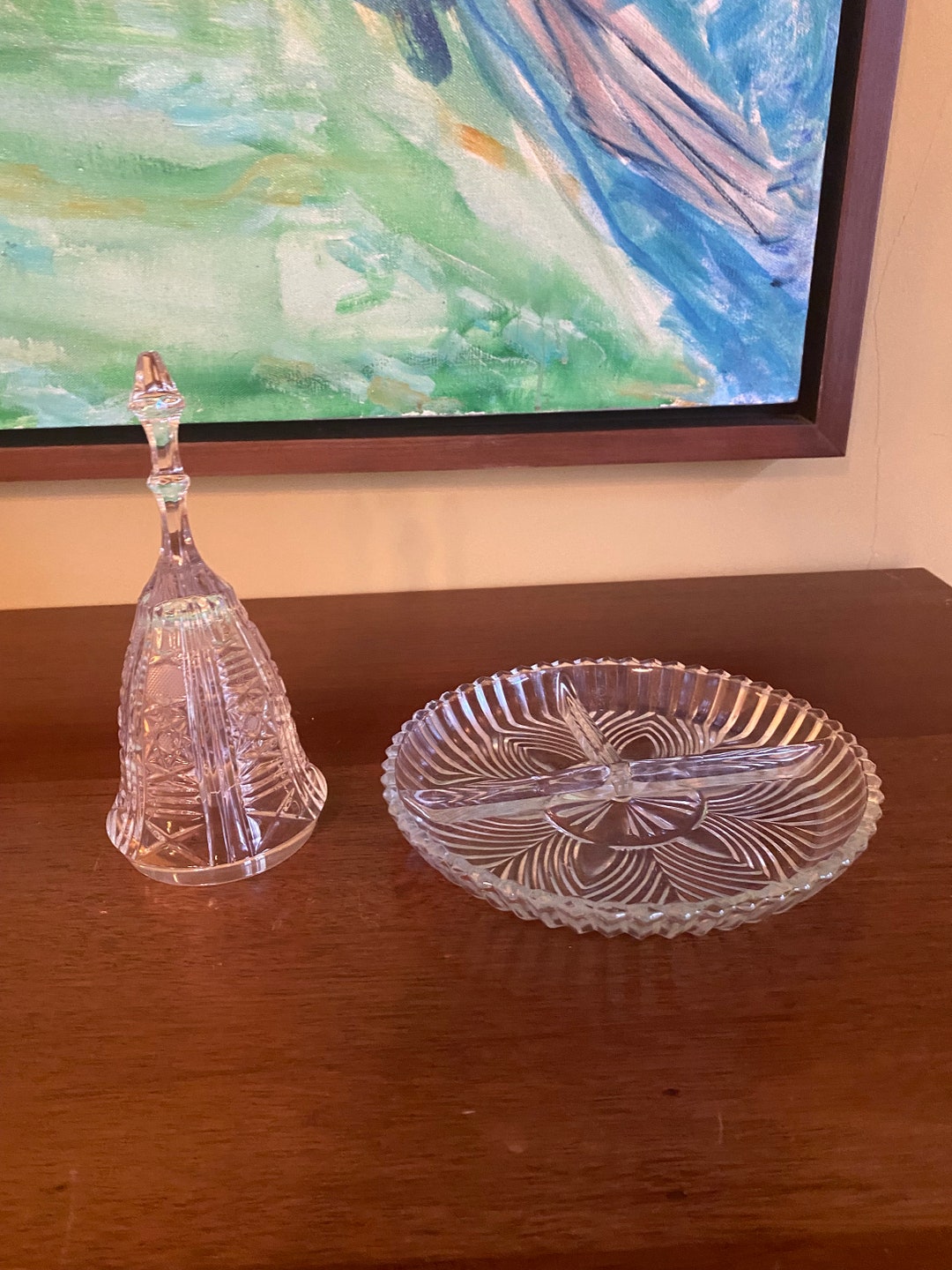 Cut and Pressed Glass Bell Serving Dish - Etsy