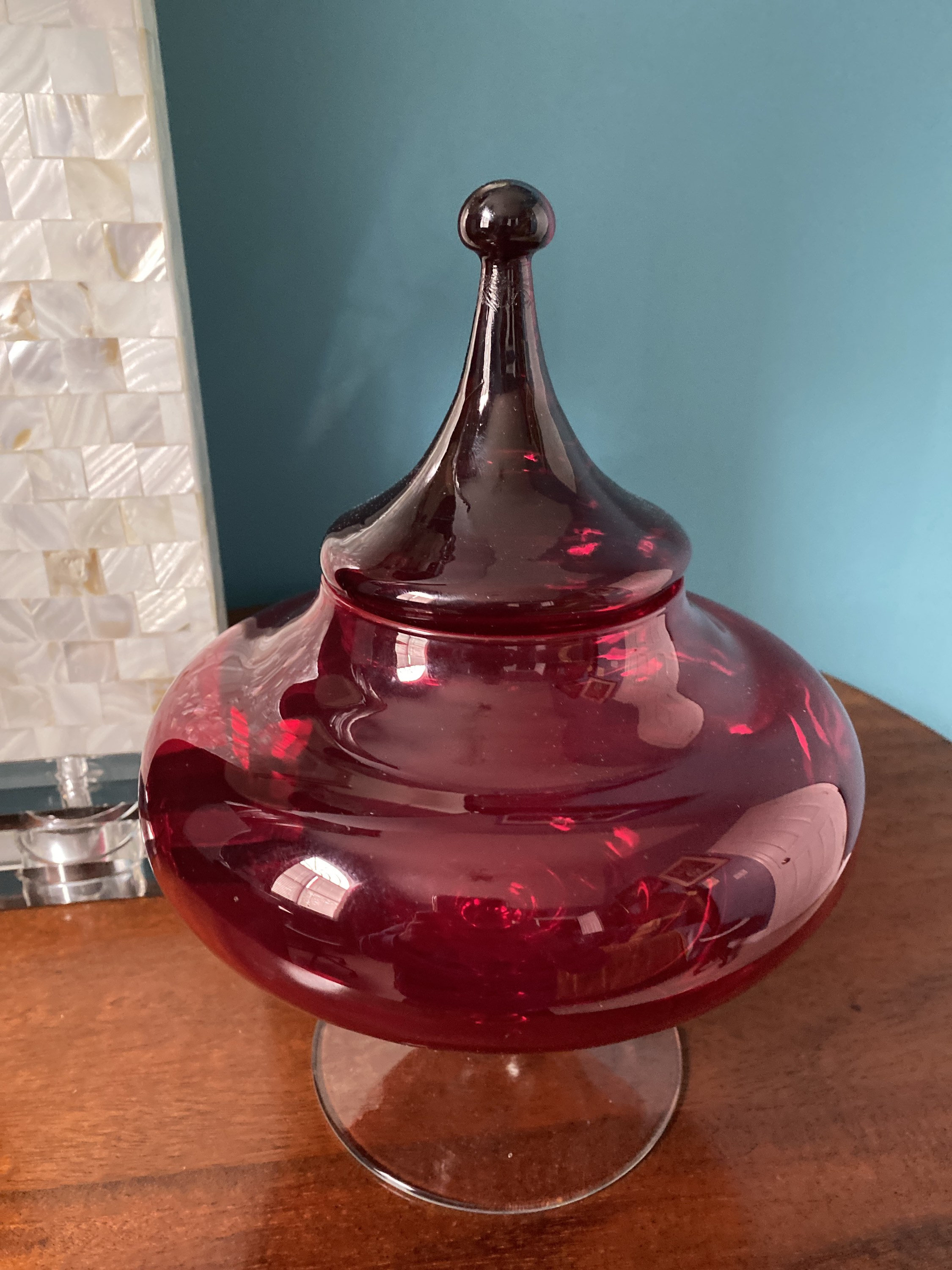 Blown Ruby Red Glass Compote Jar With Top Cover Unmarked - Etsy