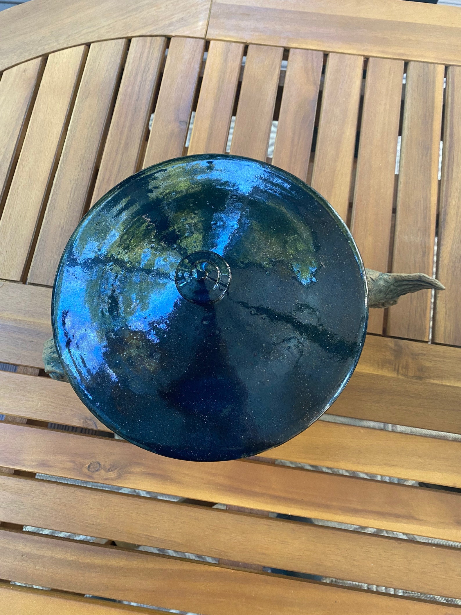 American Steve Turpin 20c Studio Pottery Folk Art Fish Handled Covered ...