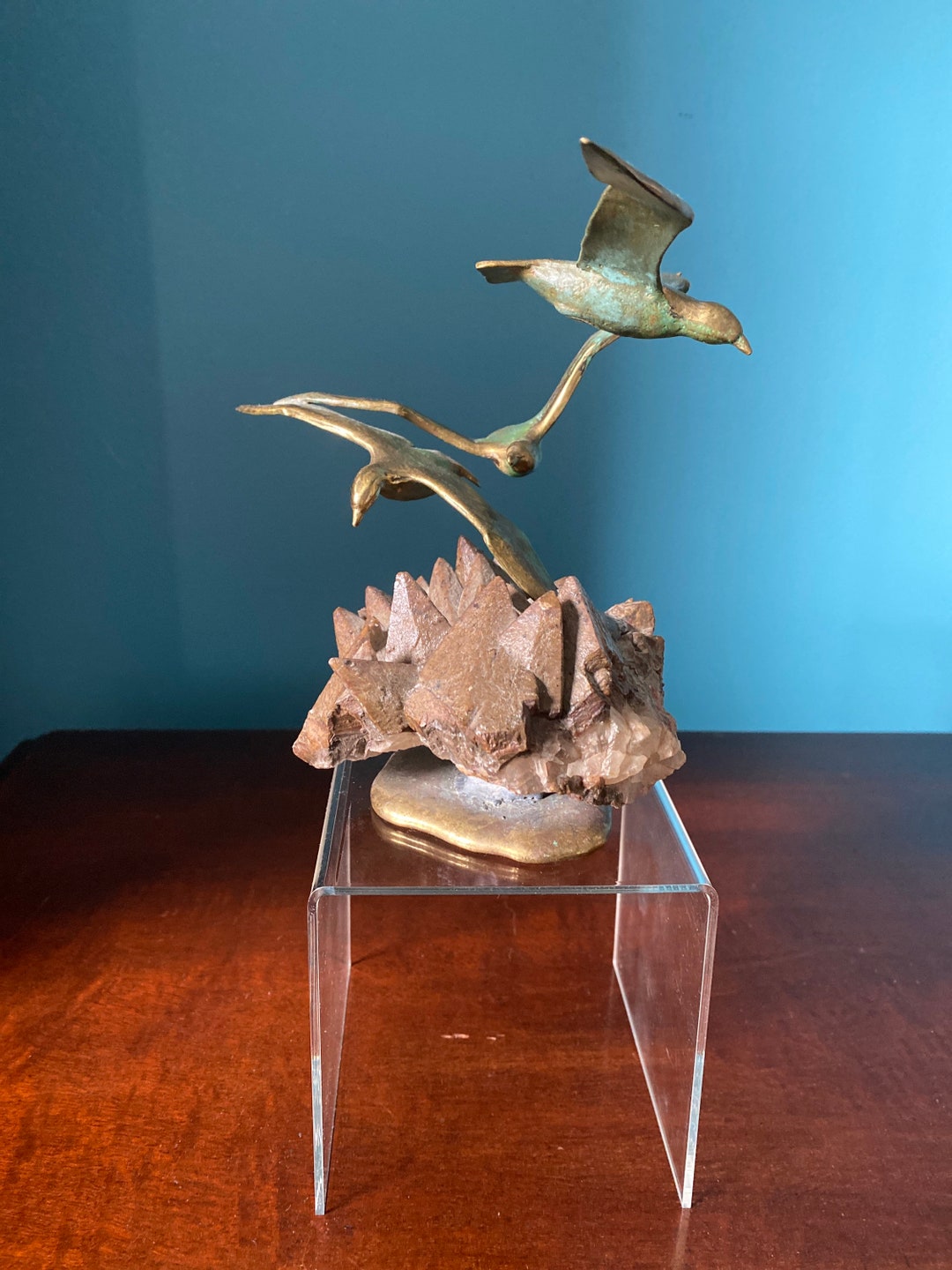 Brutalist Bronze Flying Birds Sculpture Norbert Roessler Signed and ...