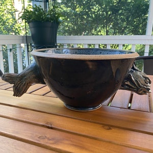 American Steve Turpin 20c Studio Pottery Folk Art Fish Handled Covered ...