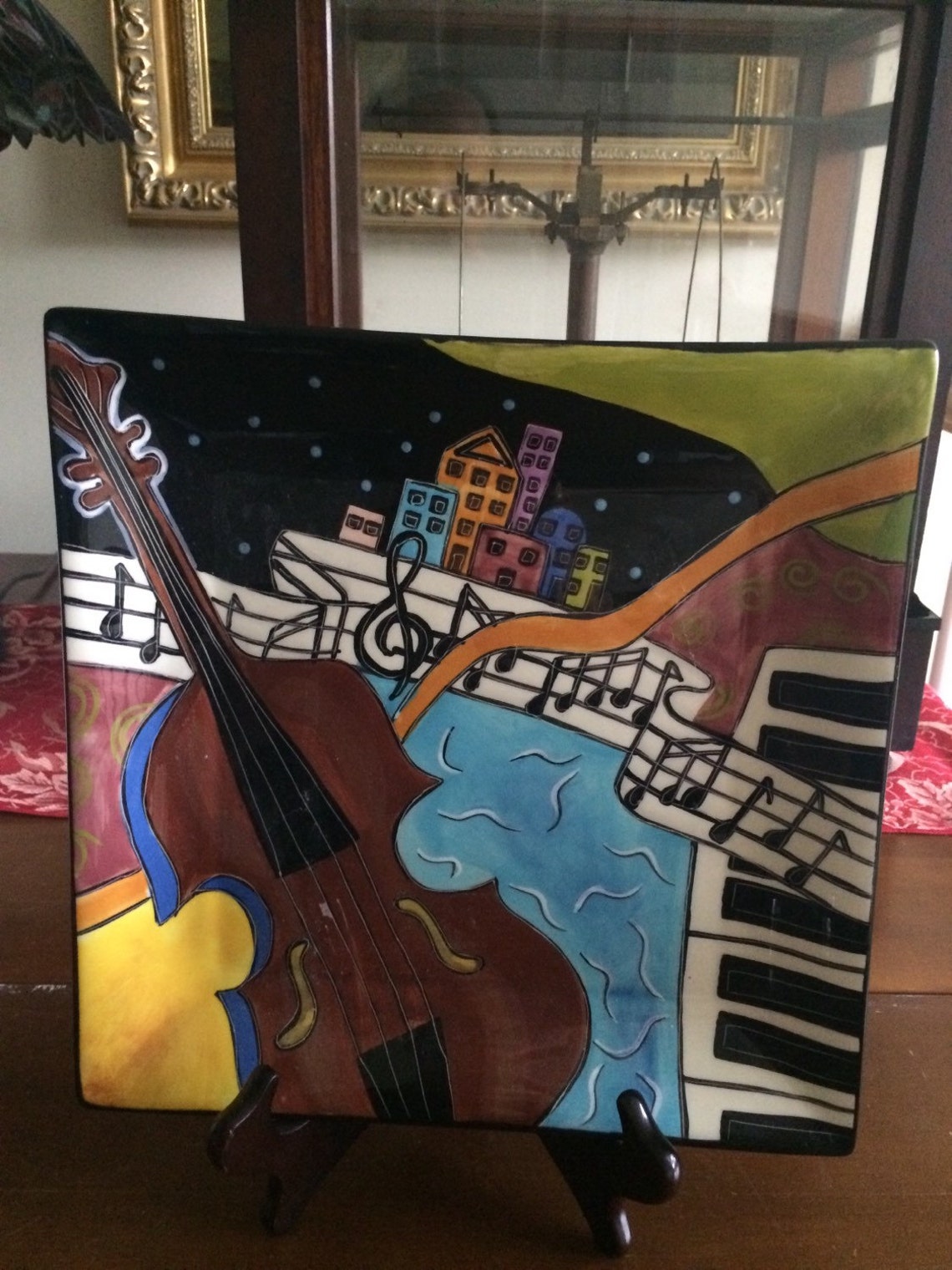 Glazed Pottery Decorative Musical Instrument Square Plate - Etsy