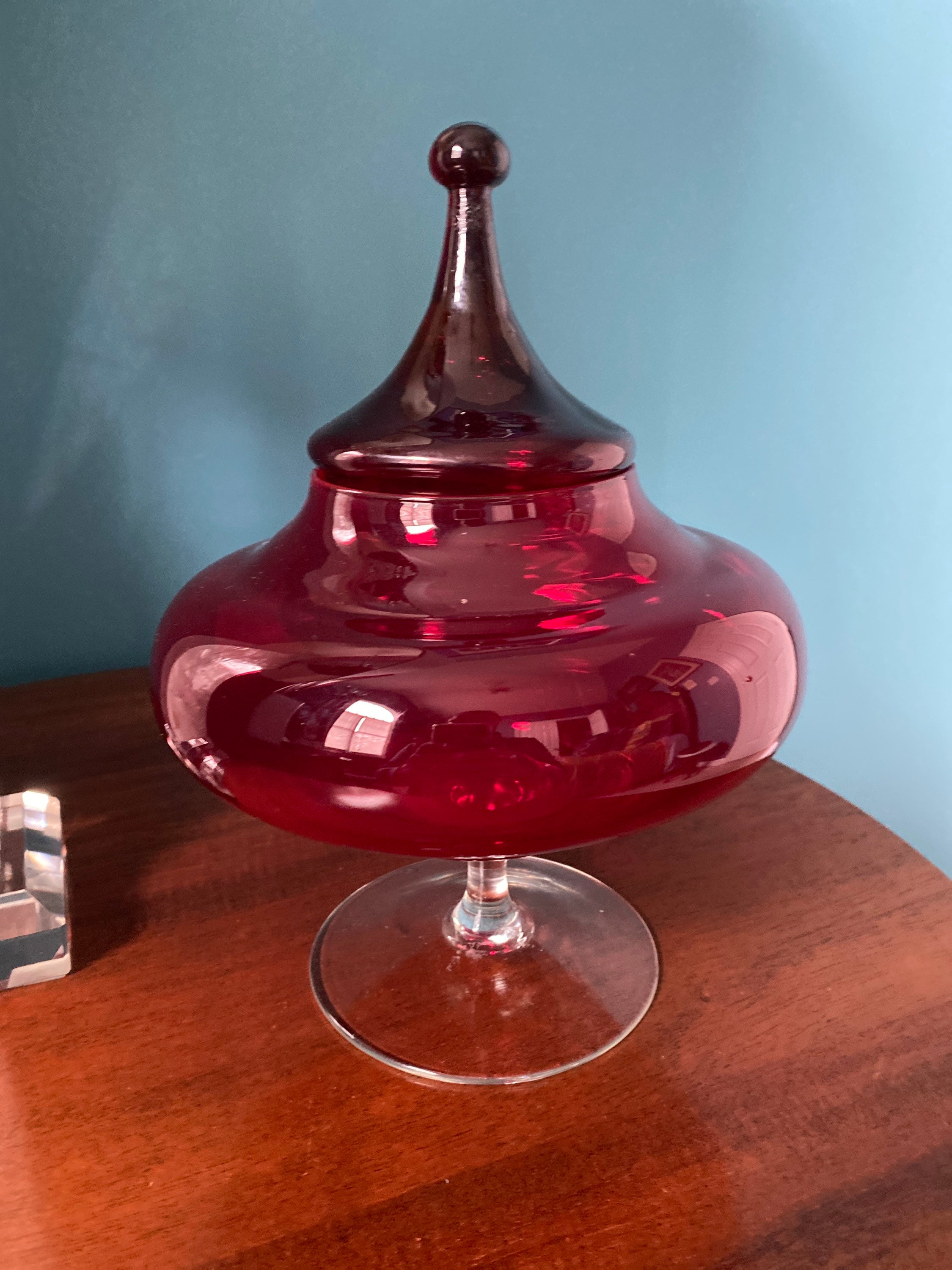 Blown Ruby Red Glass Compote Jar With Top Cover Unmarked - Etsy