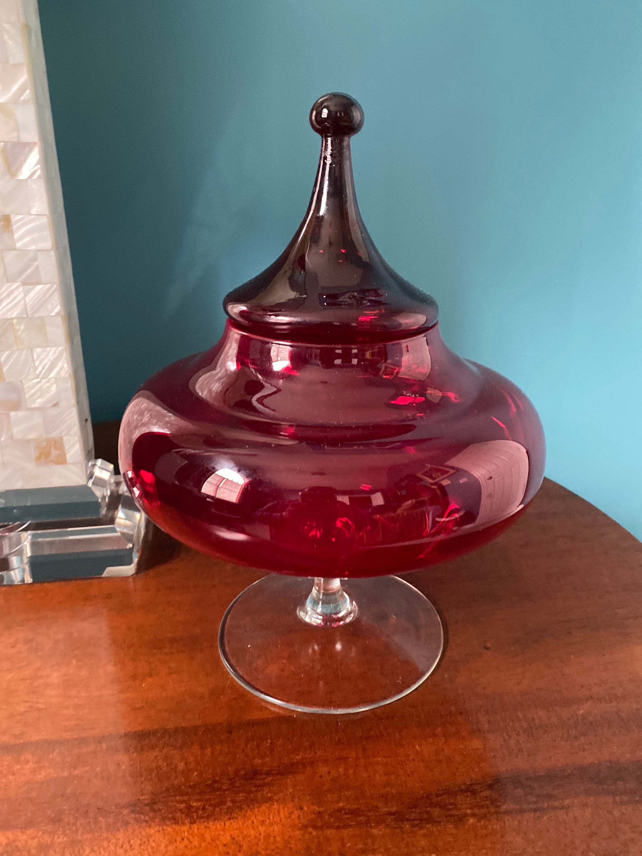 Blown Ruby Red Glass Compote Jar With Top Cover Unmarked - Etsy