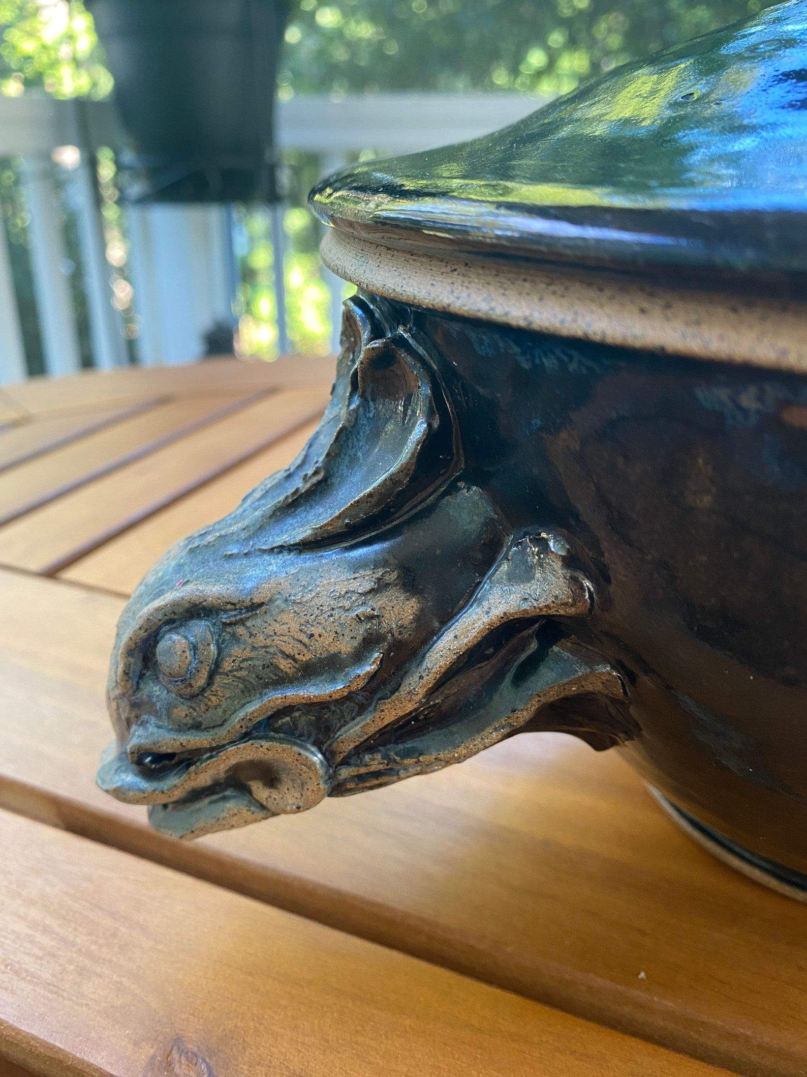 American Steve Turpin 20c Studio Pottery Folk Art Fish Handled Covered ...