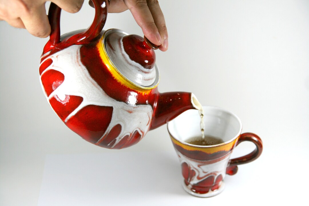 Red Ceramic Teapot, Handmade Pottery Tea Kettle, Clay Tea Pot, Artistic ...