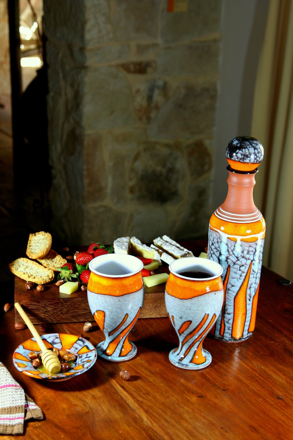 Pottery Wine Set Ceramic Bottle and Goblets Set Decanter and - Etsy